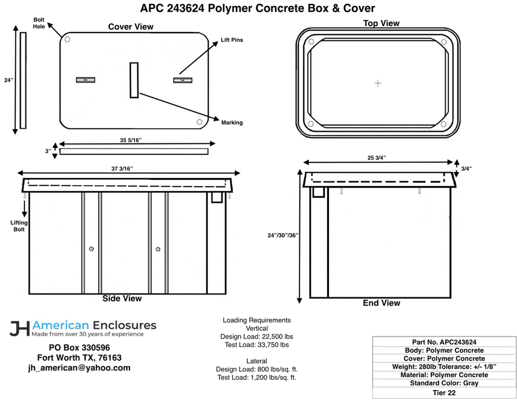24x36x24 Polymer Concrete Tier 22 Handhole Vault — Telecom Specialties